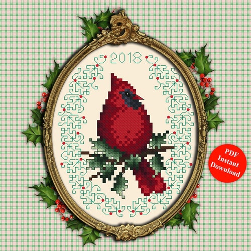 Christmas Cardinal Cross Stitch Ornament Pattern Instant | Etsy