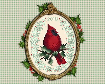Christmas Cardinal Cross Stitch Ornament Pattern Instant | Etsy