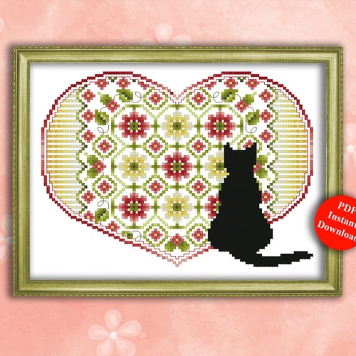 Cats and Hearts Cross Stitch Pattern Instant Digital PDF - Etsy