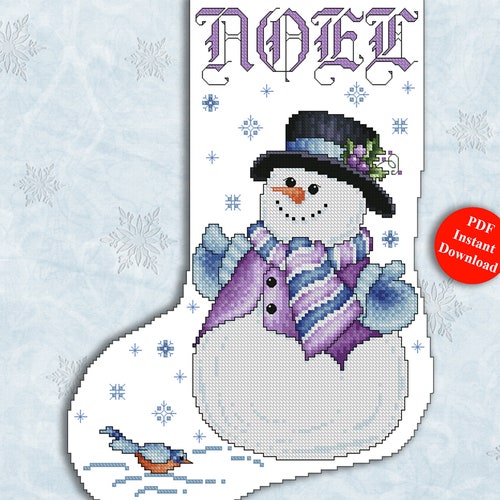 Snowman Christmas Stocking Cross Stitch Pattern Instant - Etsy