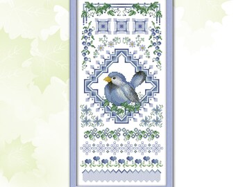 Cross Stitch Bird Sampler Series Bluebird Band Sampler Pattern | Etsy