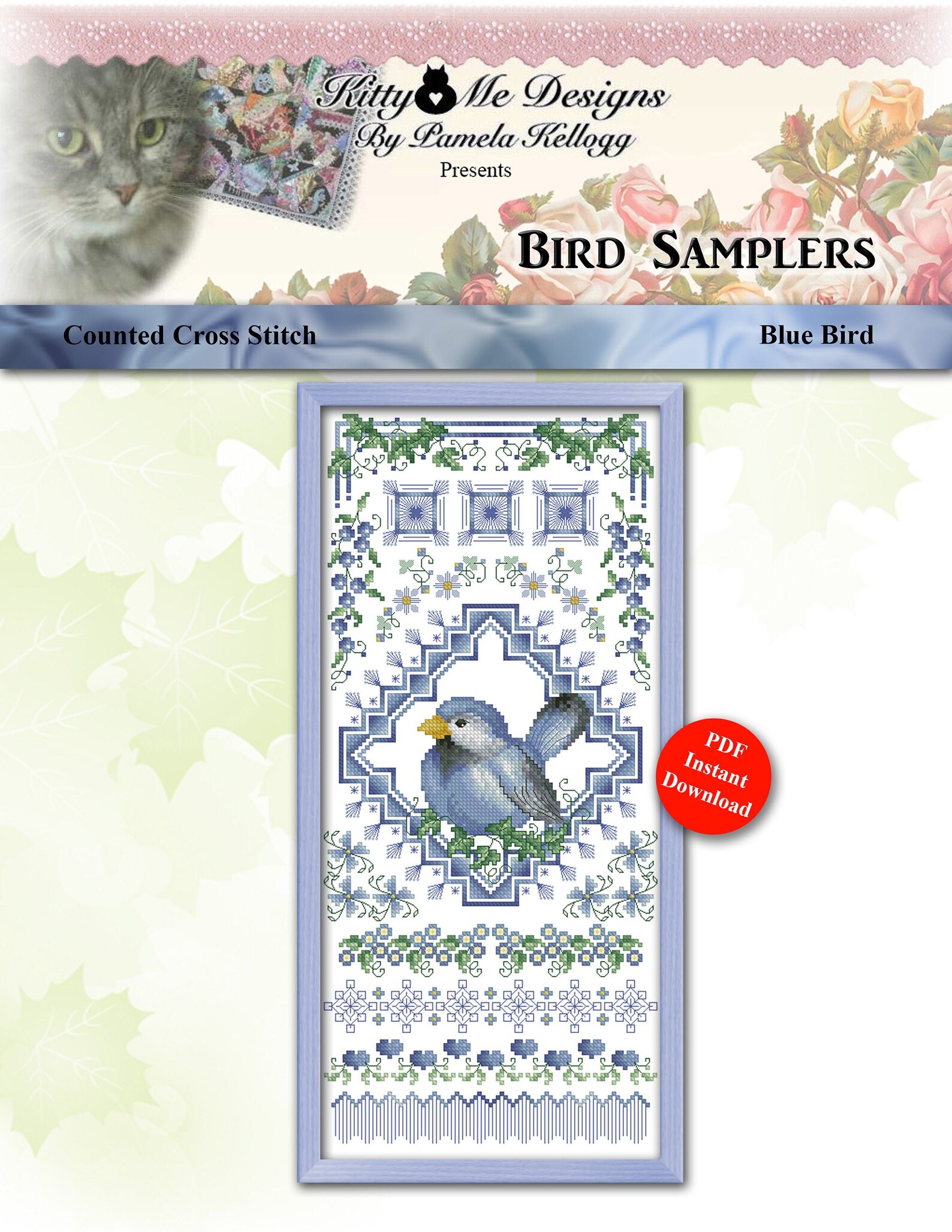 Cross Stitch Bird Sampler Series Bluebird Band Sampler Pattern - Etsy