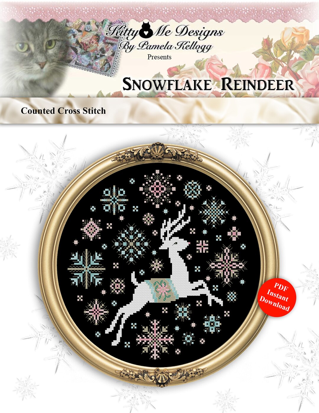 Snowflake Reindeer Counted Cross Stitch Pattern Instant Digital PDF ...
