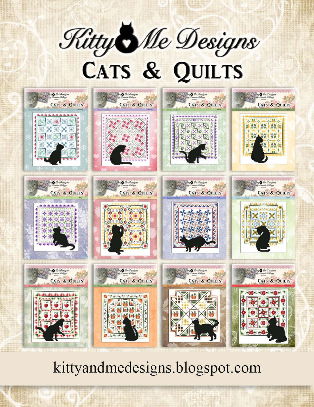 Set of 12 Cats and Quilts Counted Cross Stitch Patterns - Etsy