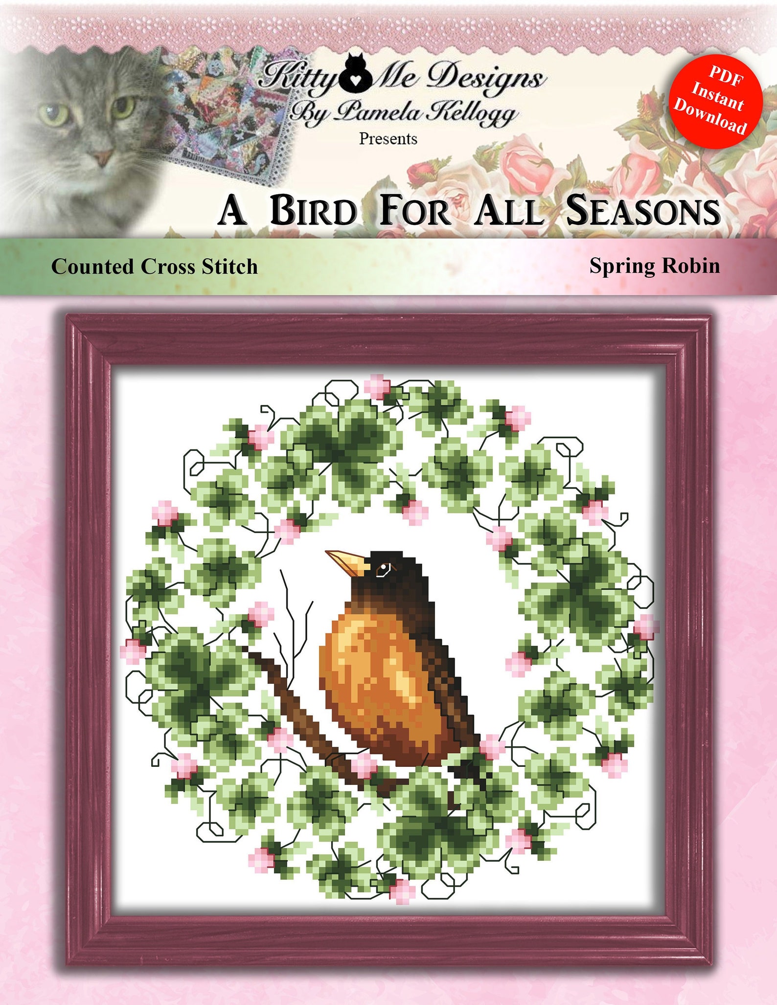 Spring Robin Cross Stitch Pattern Instant Digital PDF Download by ...