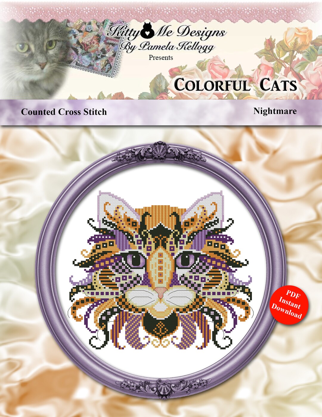 Cross Stitch Cat Pattern Colorful Cats Nightmare Halloween Geometric ...