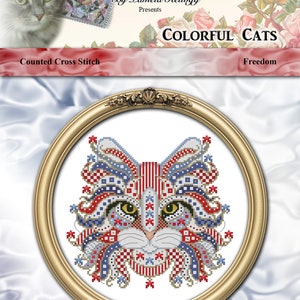 Colorful Cats Violet Counted Cross Stitch Printed Pattern Leaflet by ...