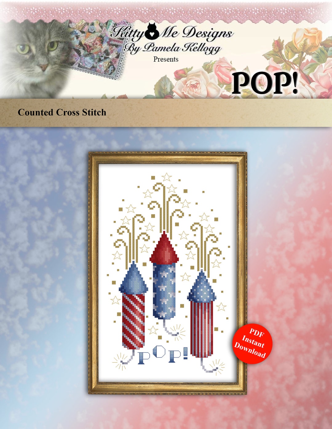 Cross Stitch Pattern Patriotic 4th of July Fireworks POP Instant ...