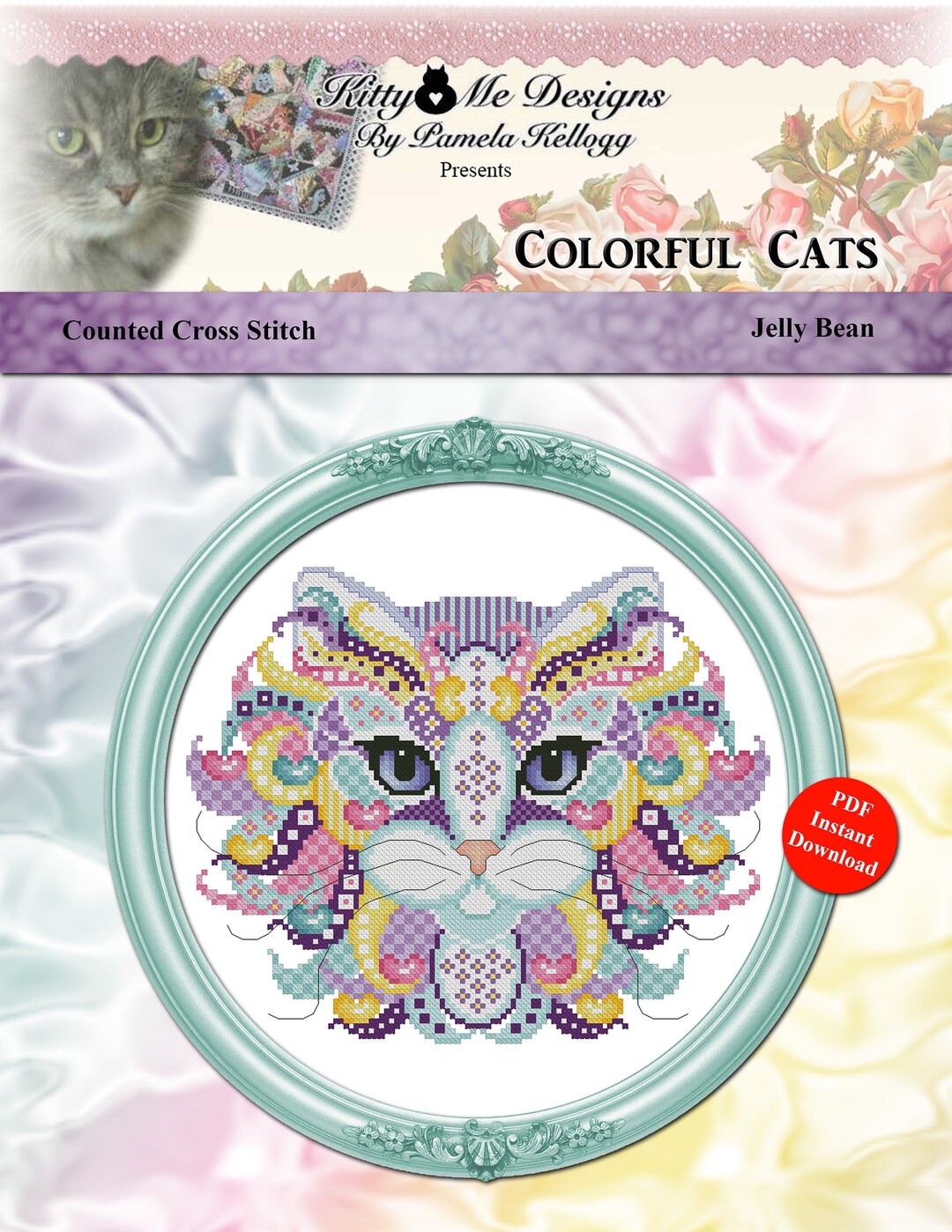 Cat Cross Stitch Pattern Colorful Cats Series Jelly Bean Easter Pastel ...