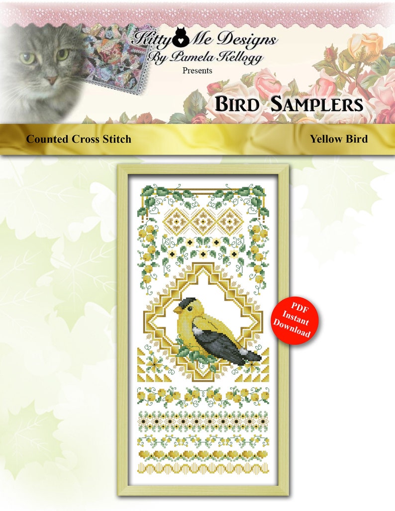 Cross Stitch Bird Samplers Series Yellow Bird Band Sampler | Etsy