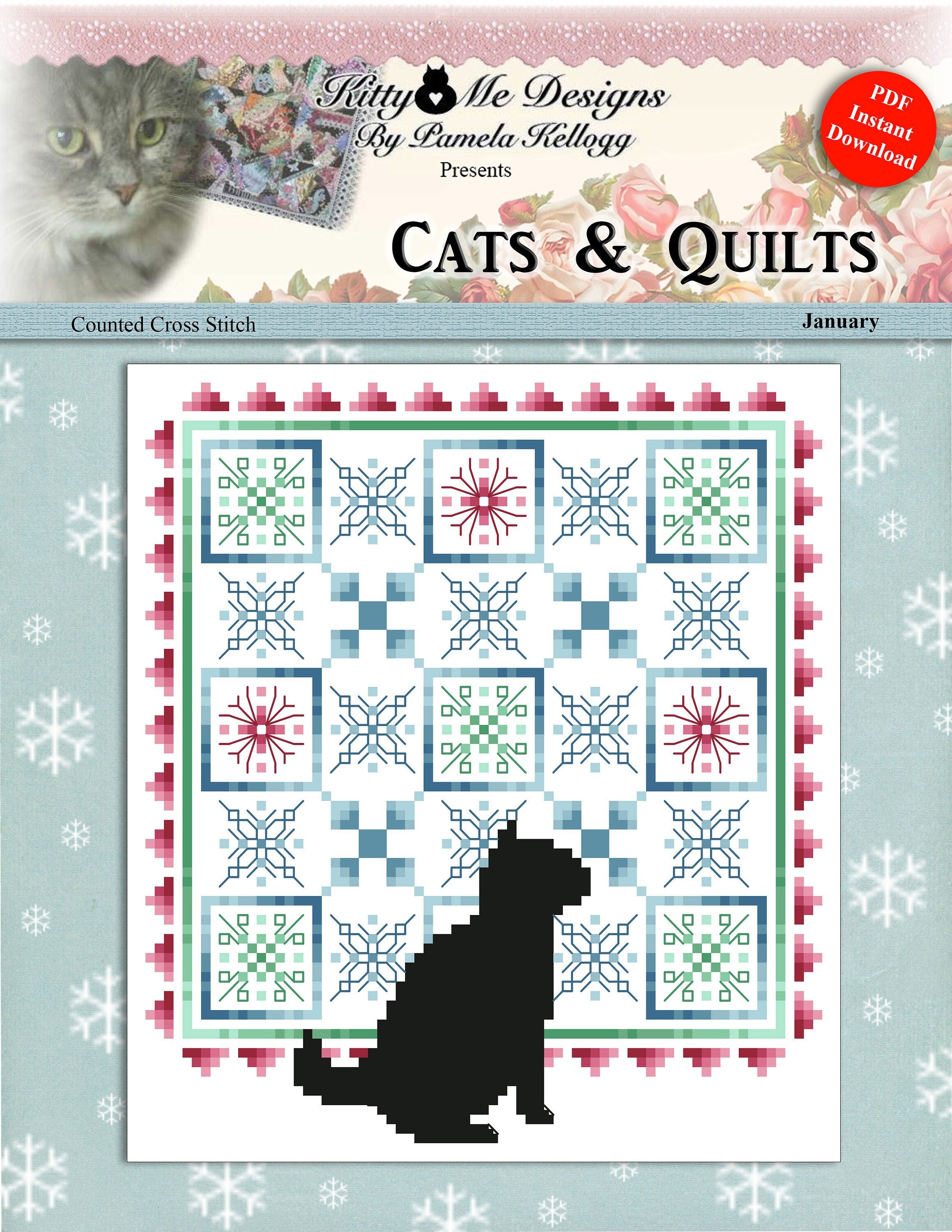 Cats And Quilts January Original Counted Cross Stitch Pattern | Etsy
