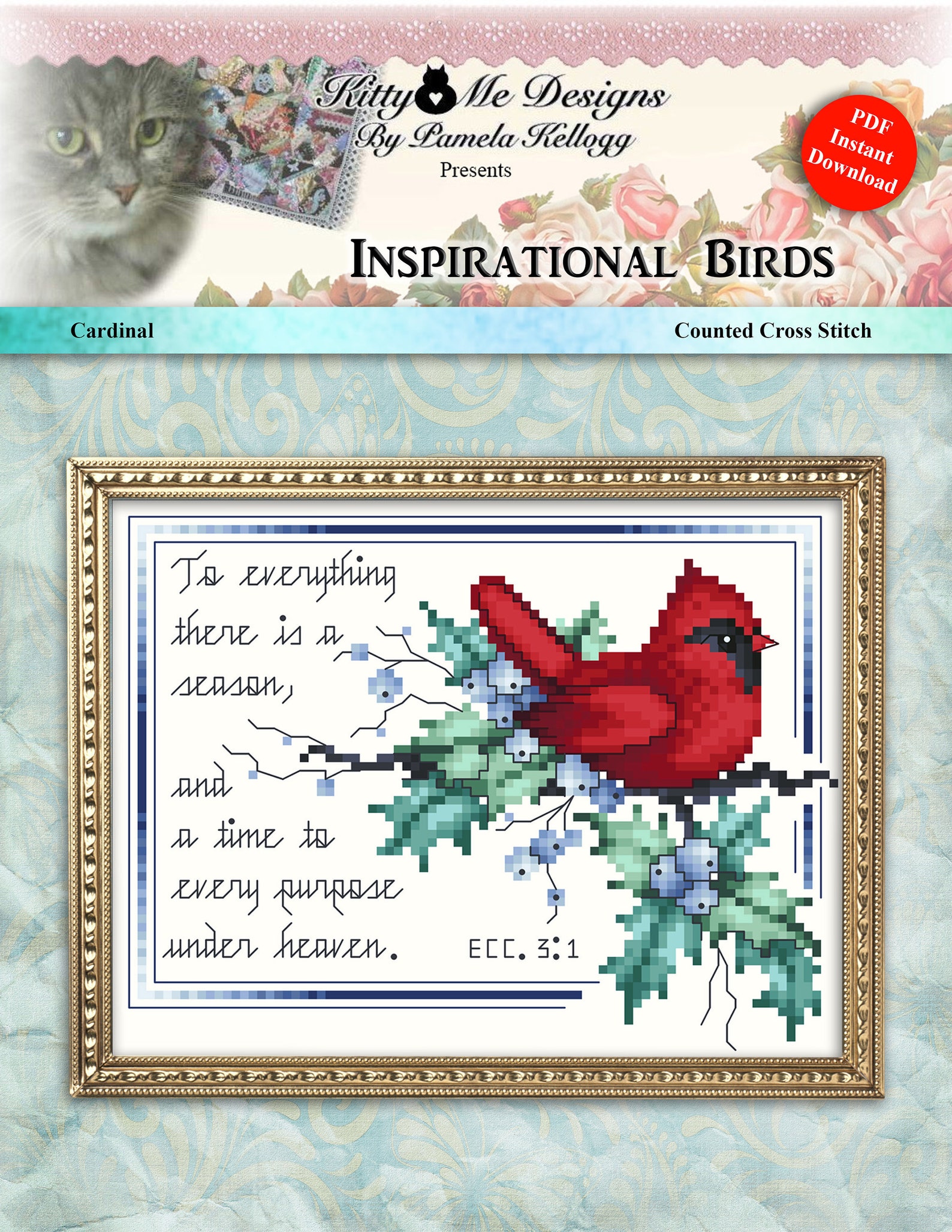 Inspirational Birds Cardinal Counted Cross Stitch Pattern - Etsy