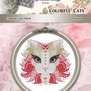 Colorful Cats Violet Counted Cross Stitch Printed Pattern Leaflet by ...