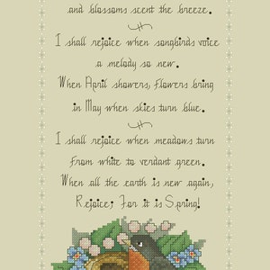Rejoice Poem Spring Robin Counted Cross Stitch Printed Pattern Leaflet ...