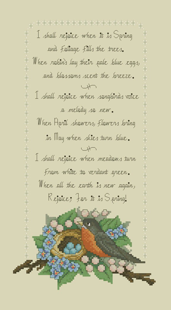 Rejoice Poem Spring Robin Counted Cross Stitch Printed Pattern | Etsy