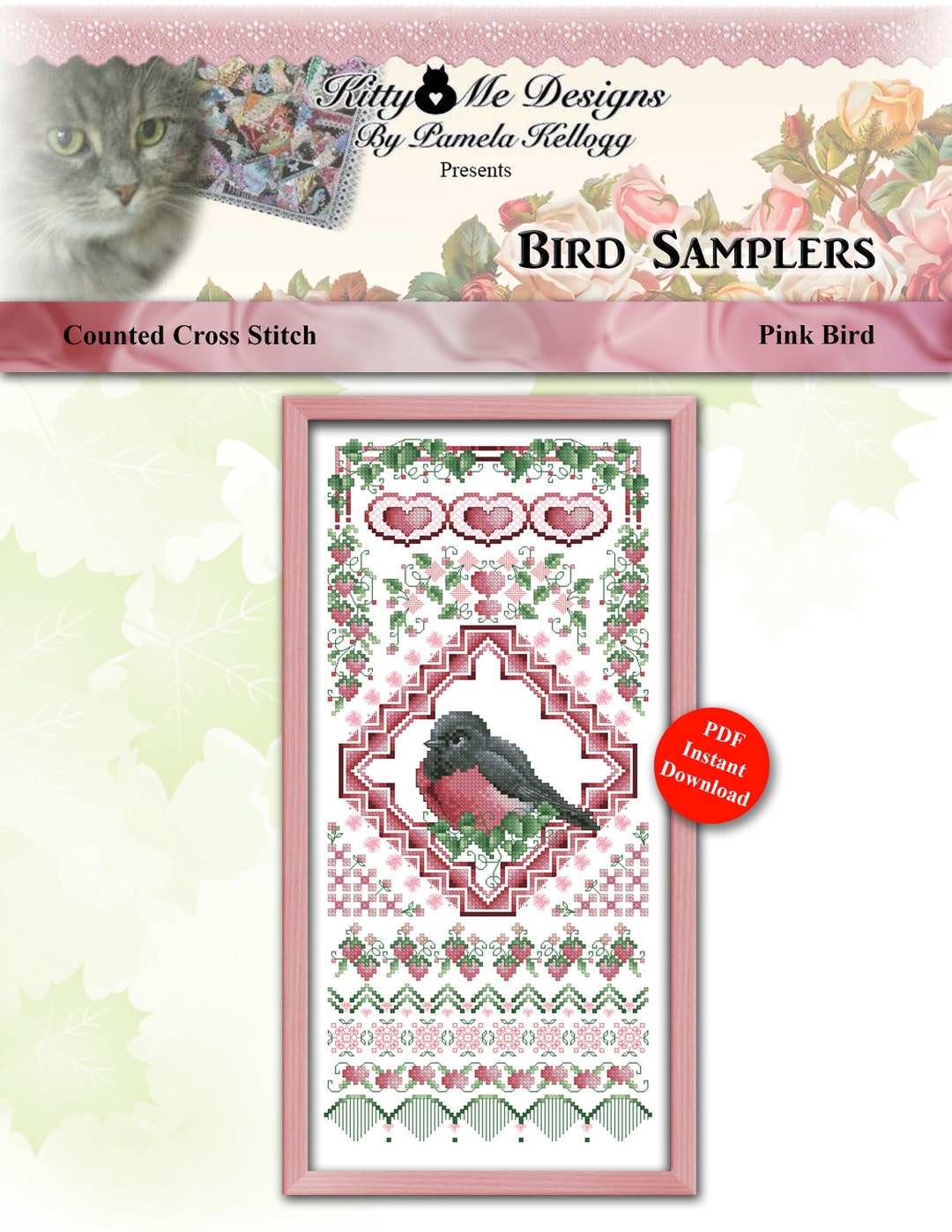 Cross Stitch Bird Samplers Series Pink Bird Australian Robin Band ...