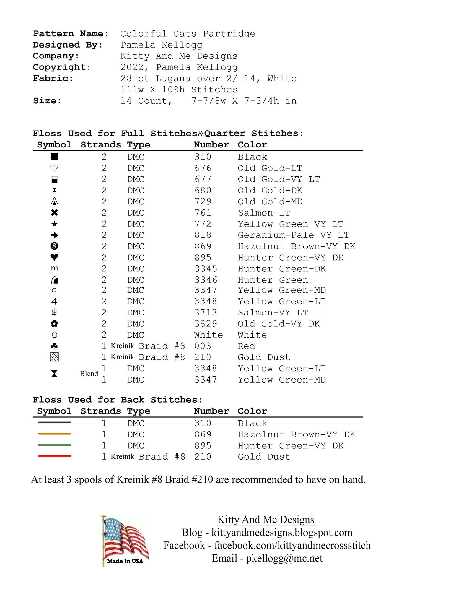 Colorful Cats Partridge Counted Cross Stitch Pattern Leaflet - Etsy