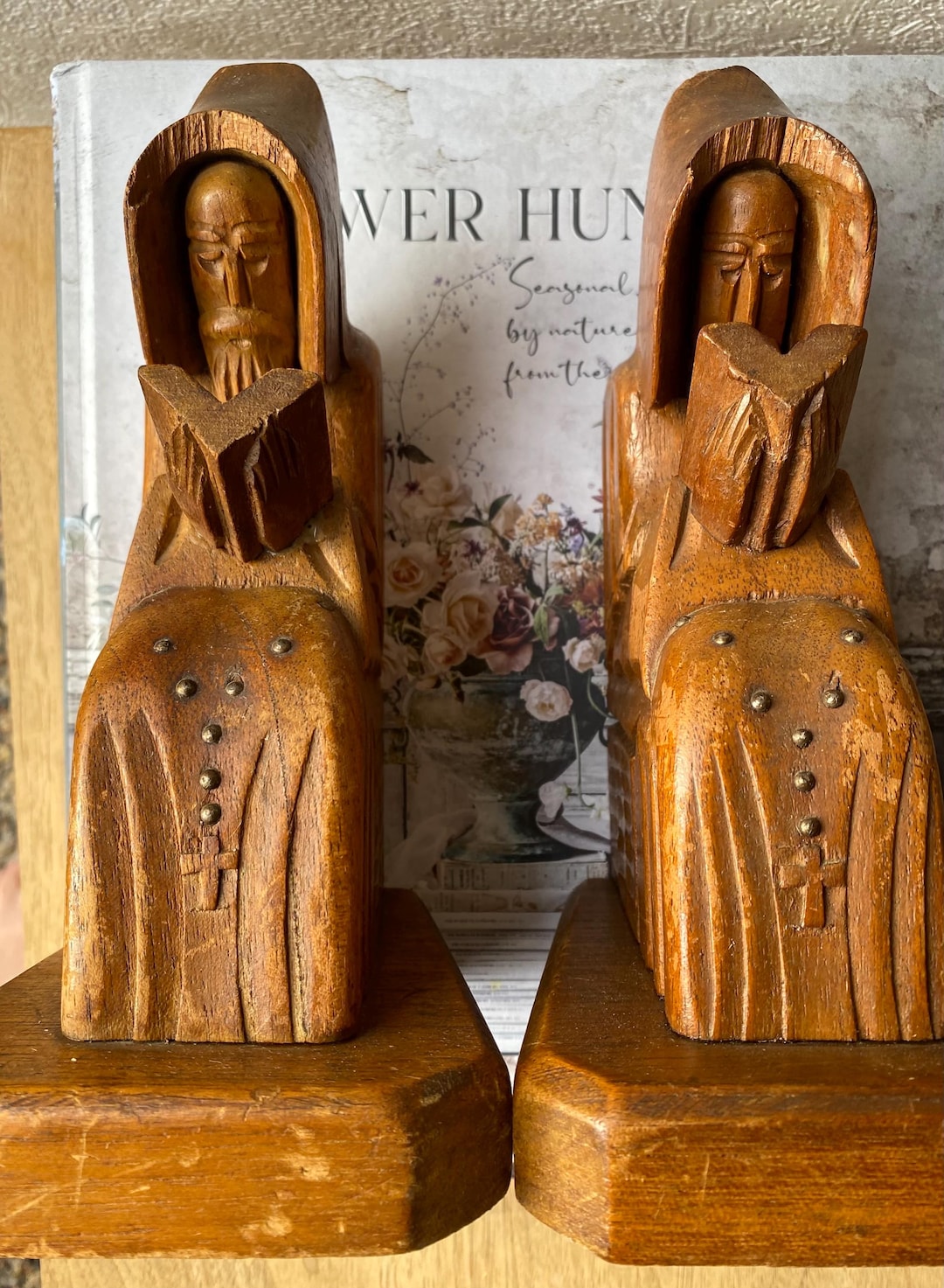 Vintage Eclectic Monk Bookends, Wood, Set of 2 - Etsy