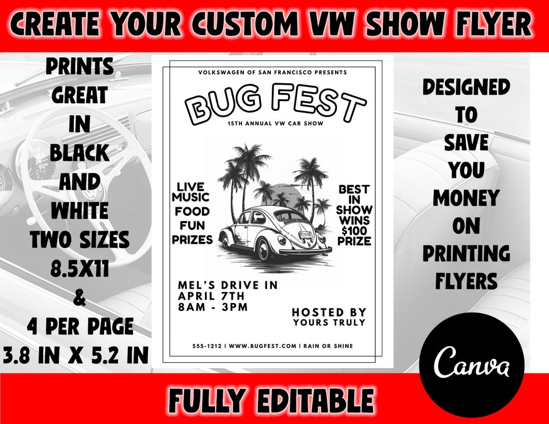 PRINTABLE VW Volkswagen VDUB Car Show Flyer Canva Template [two Sizes ...