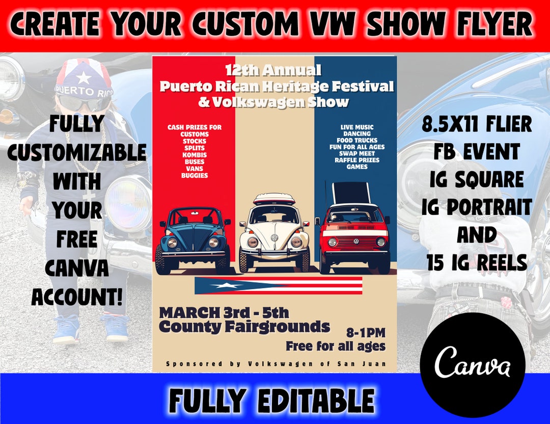 Customizable Puerto Rican Heritage Festival VW Volkswagen VDUB Car Show ...