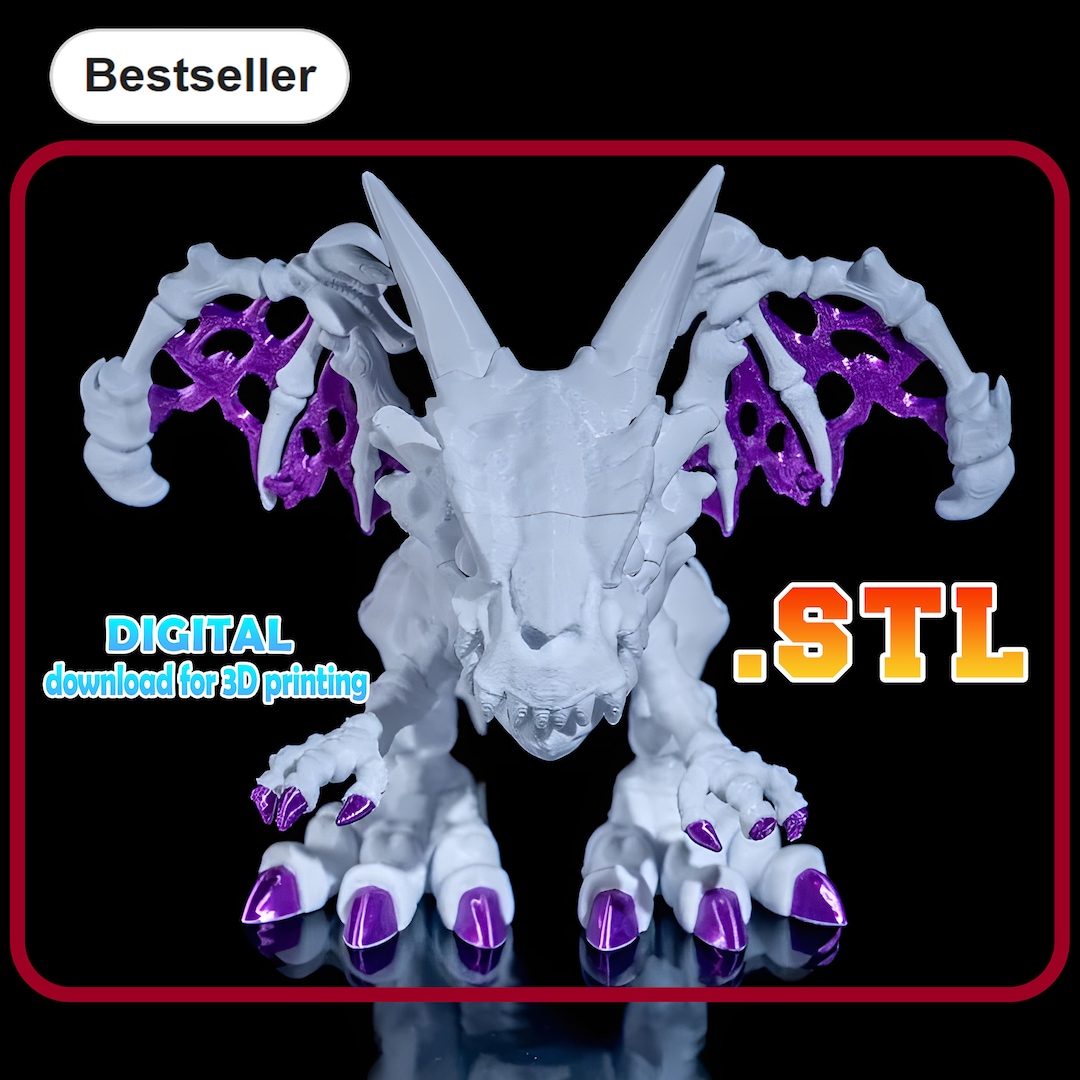 Skeleton Dragon Digital .STL File for 3D Printing, Articulated Fidget ...