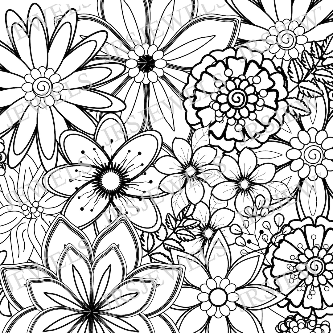 Printable Floral Coloring Page - Etsy