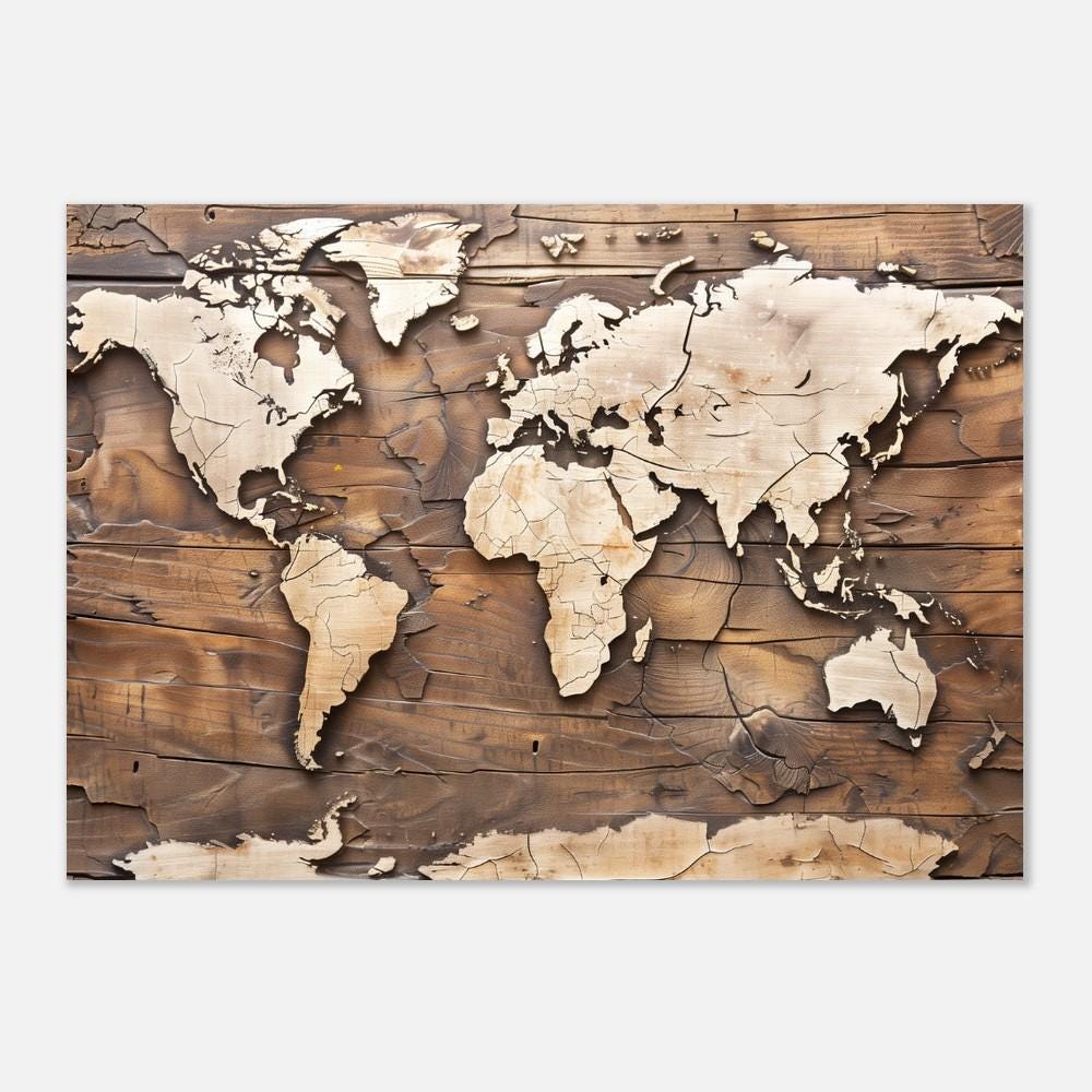 Wooden World Map Wall Art, Carved Wood Map of the World, Rustic Home ...