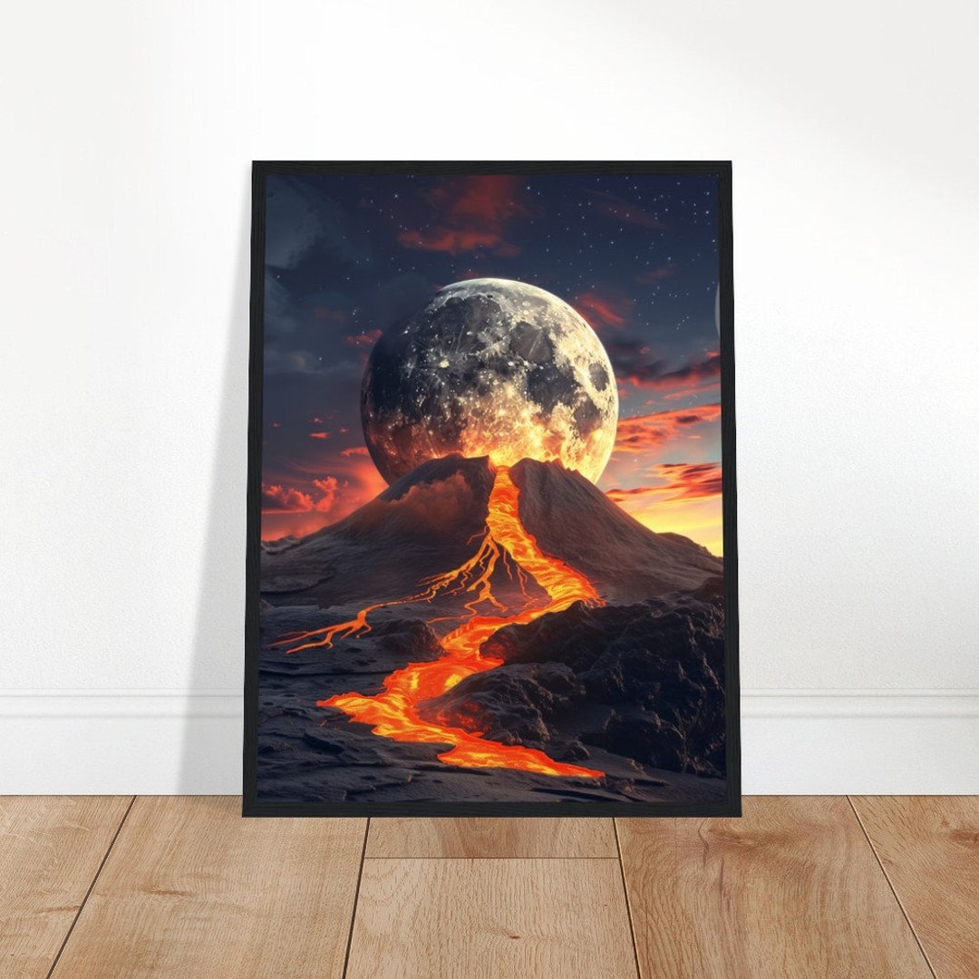 Lava Moon Digital Art, Sci-fi Volcanic Landscape, Fiery Volcano ...