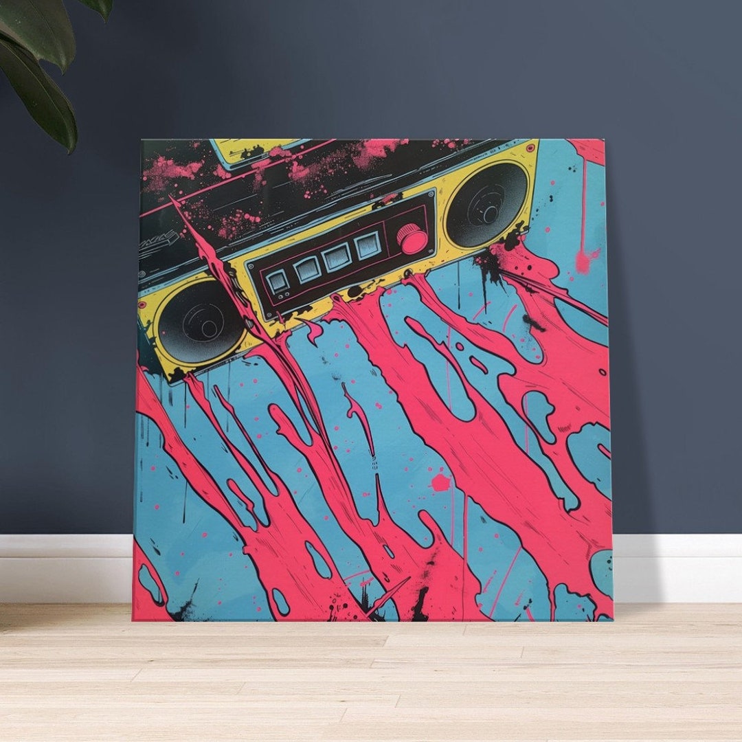 80s Boombox Pop Art, Retro Comic Book Style Wall Art, Vibrant Neon ...