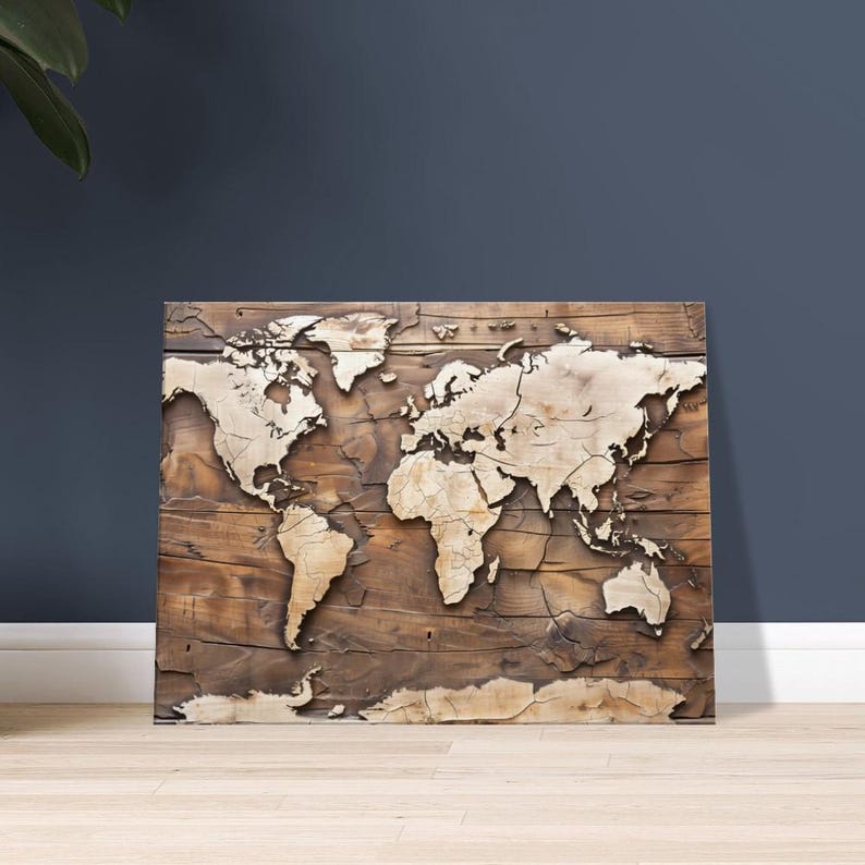 Wooden World Map Wall Art, Carved Wood Map of the World, Rustic Home ...