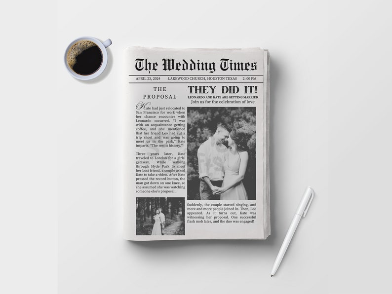 Newspaper Wedding Invitation Template, Printable Vintage Wedding Invite ...
