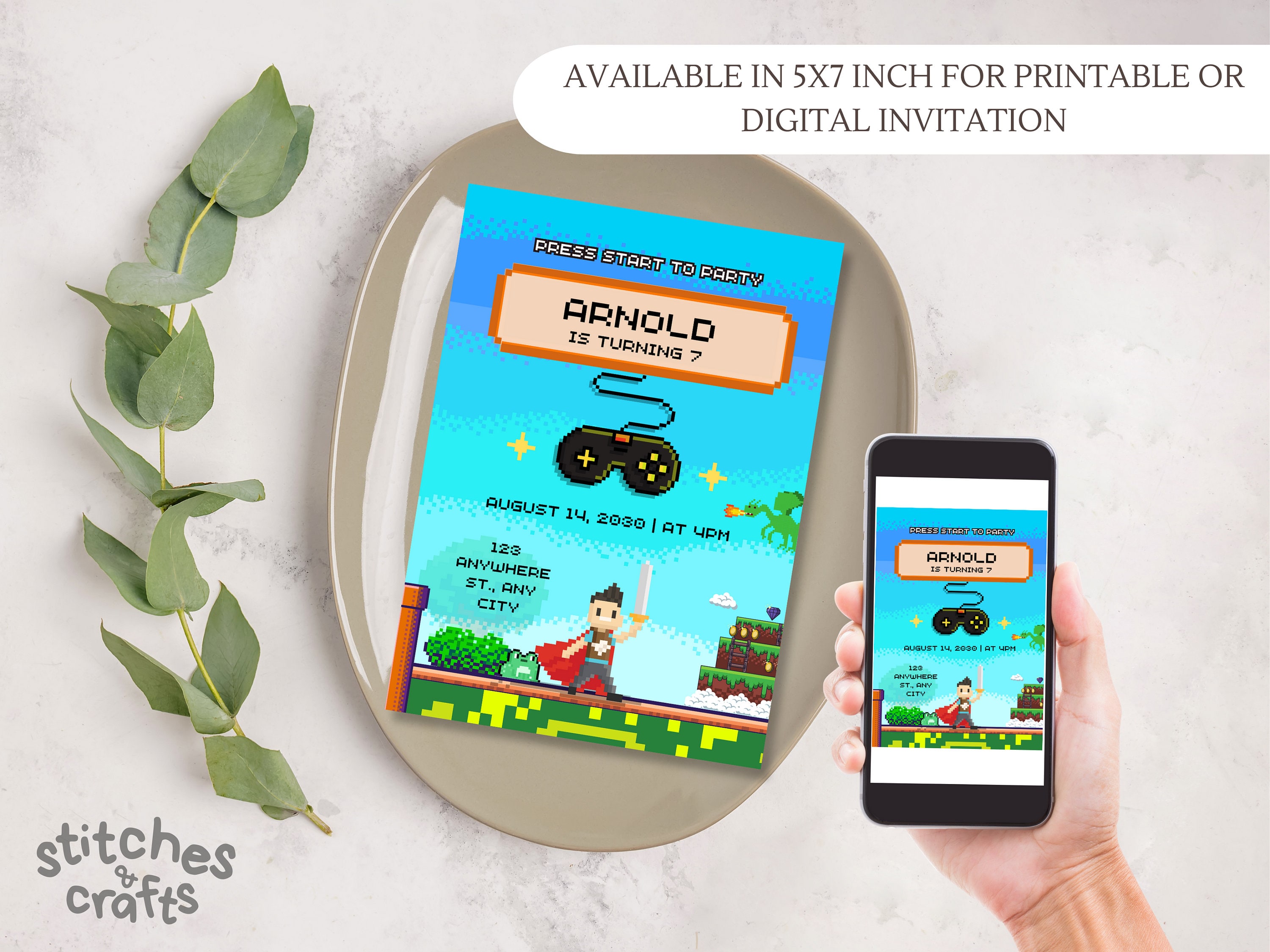 Pixelated Game Themed Birthday Invitation Template, Printable Pixel Art ...