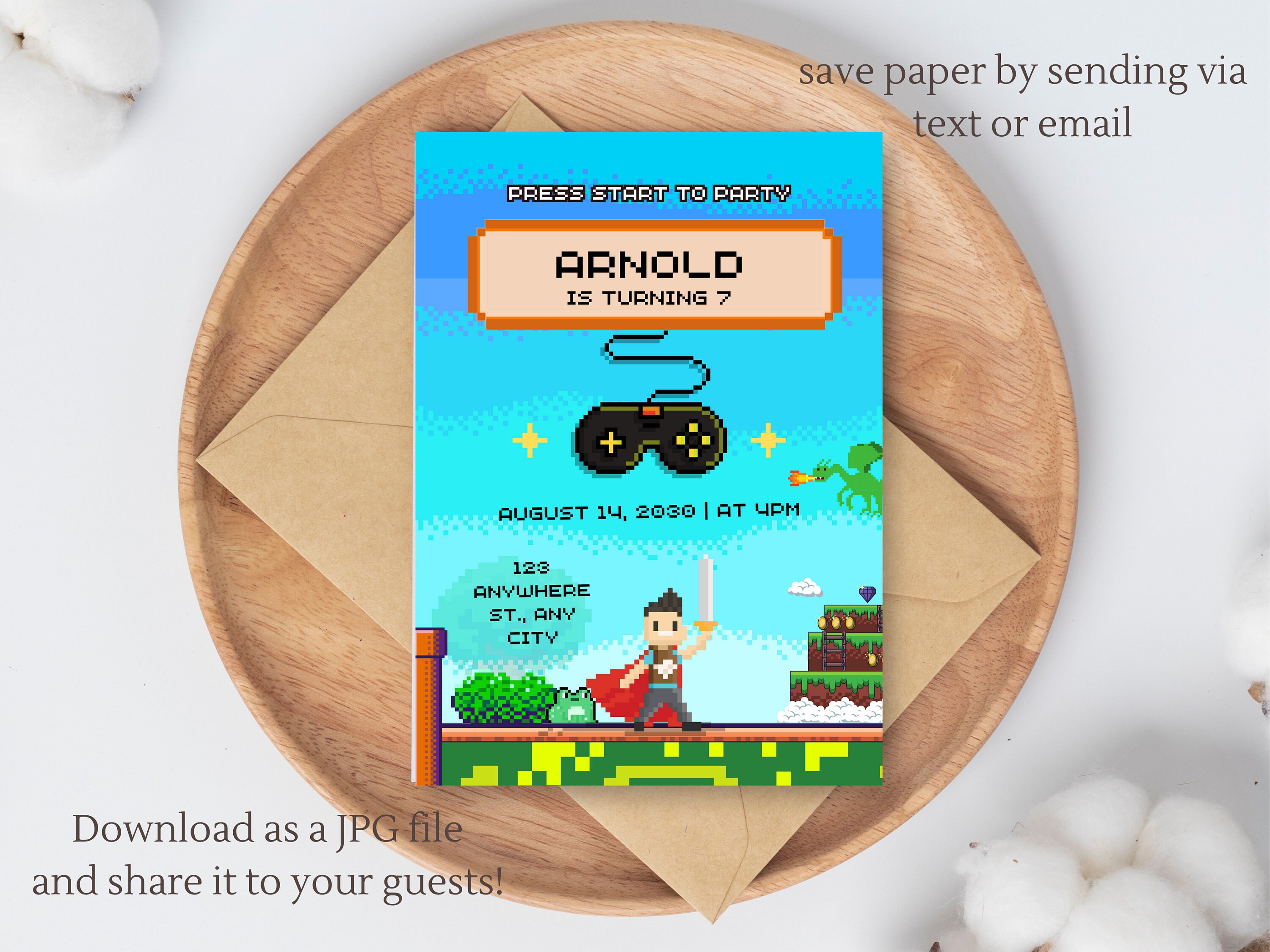 Pixelated Game Themed Birthday Invitation Template, Printable Pixel Art ...