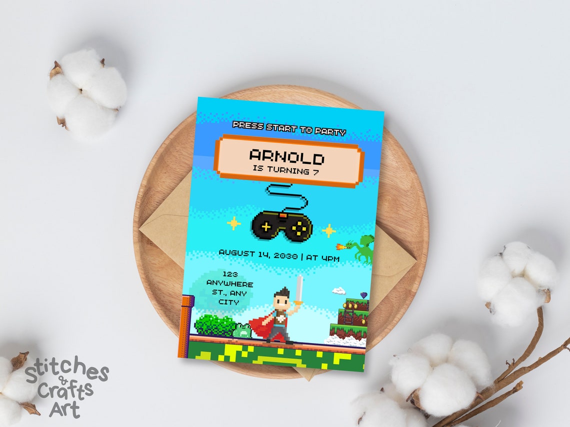 Pixelated Game Themed Birthday Invitation Template, Printable Pixel Art ...