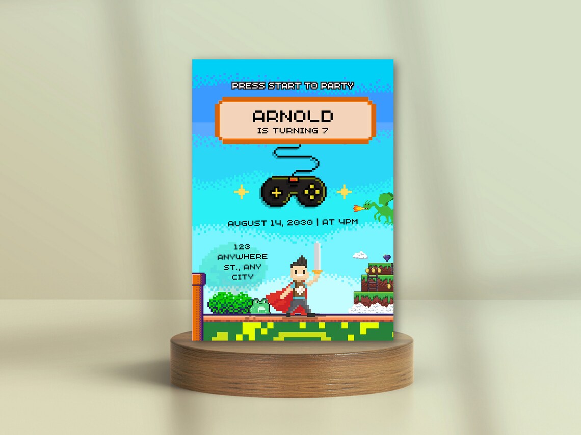 Pixelated Game Themed Birthday Invitation Template, Printable Pixel Art ...