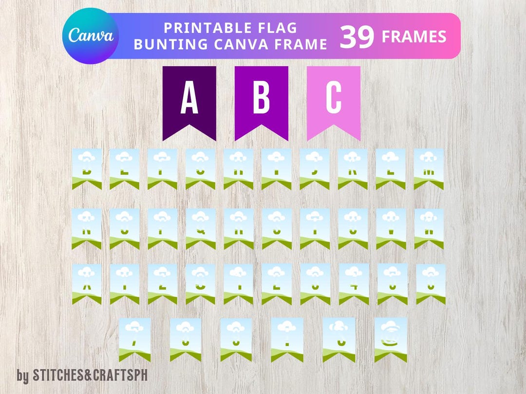Printable Flag Banner Bunting Frame Template | Canva Editable Template ...