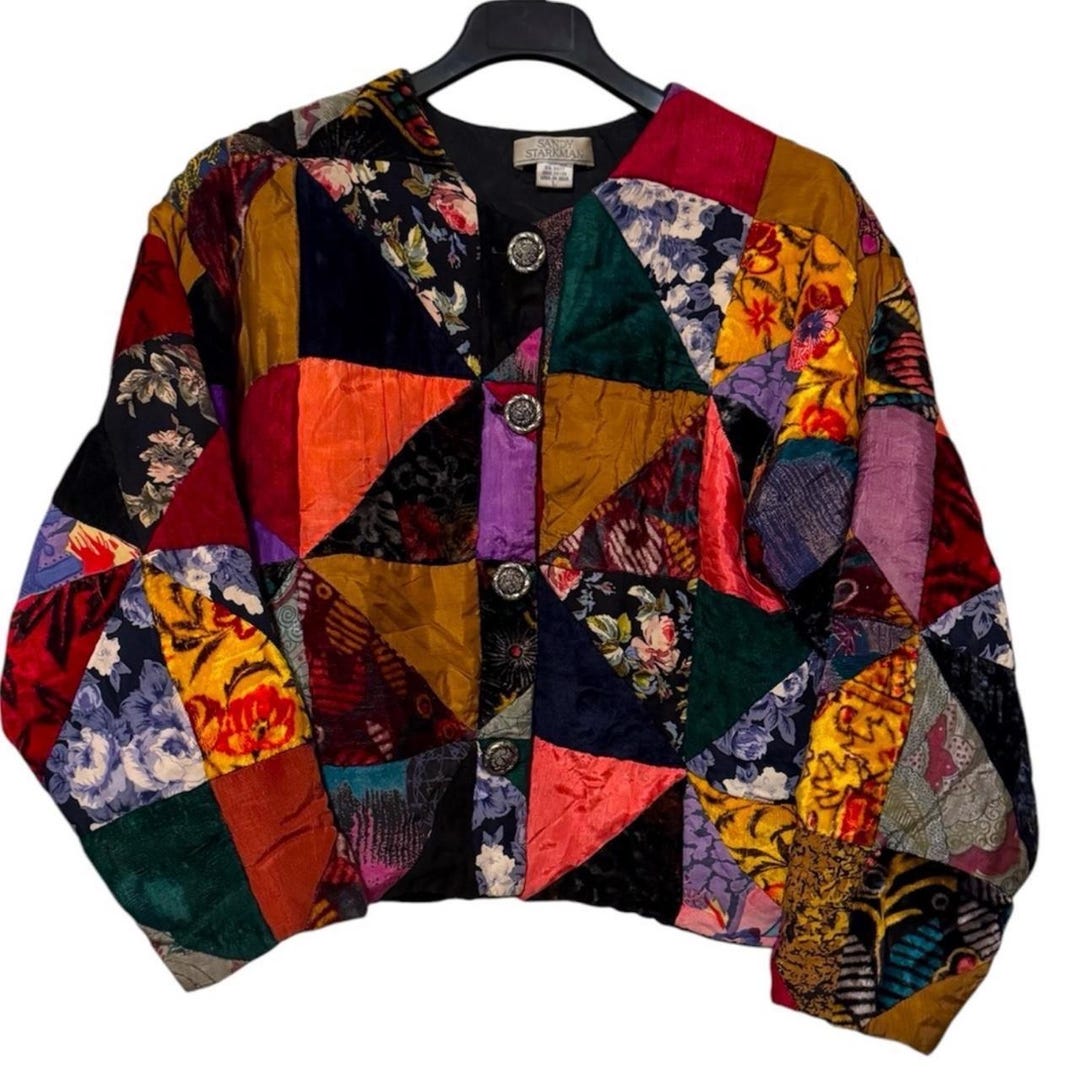 SANDY STARKMAN 90’s Quilted Bomber Velvet Silky Corduroy Patchwork ...