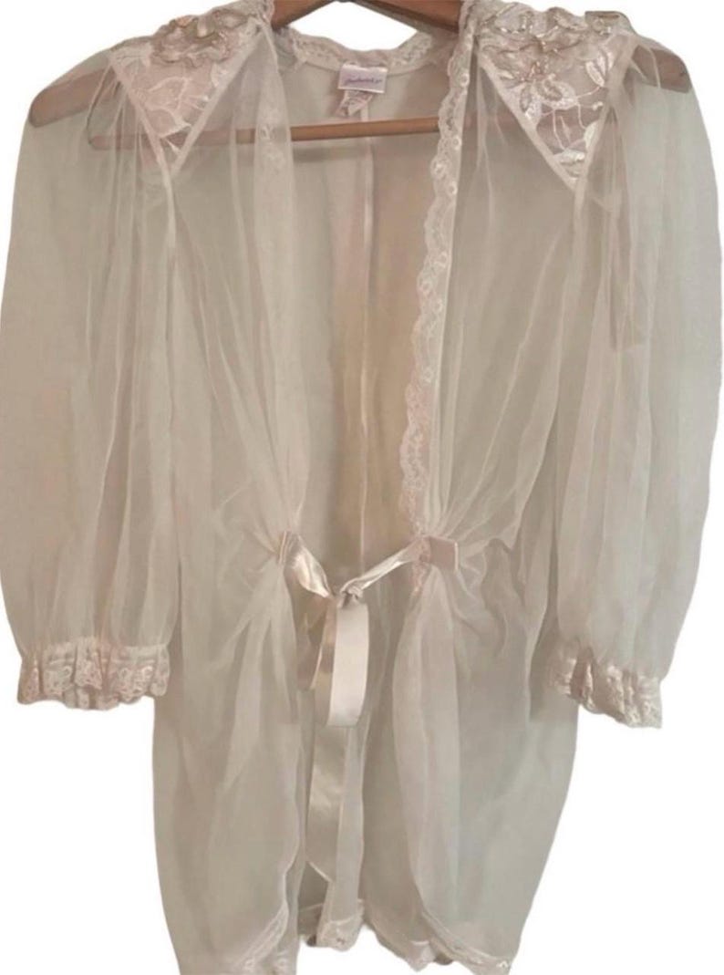 FREDERICKS of HOLLYWOOD 80s Cream Sheer Metallic Lace Rosettes Short ...