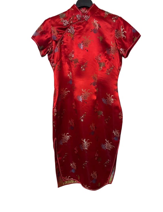 SOLZ SQUIRREL 60’s Vintage Red Satin Chinese Cheongsa… - Gem