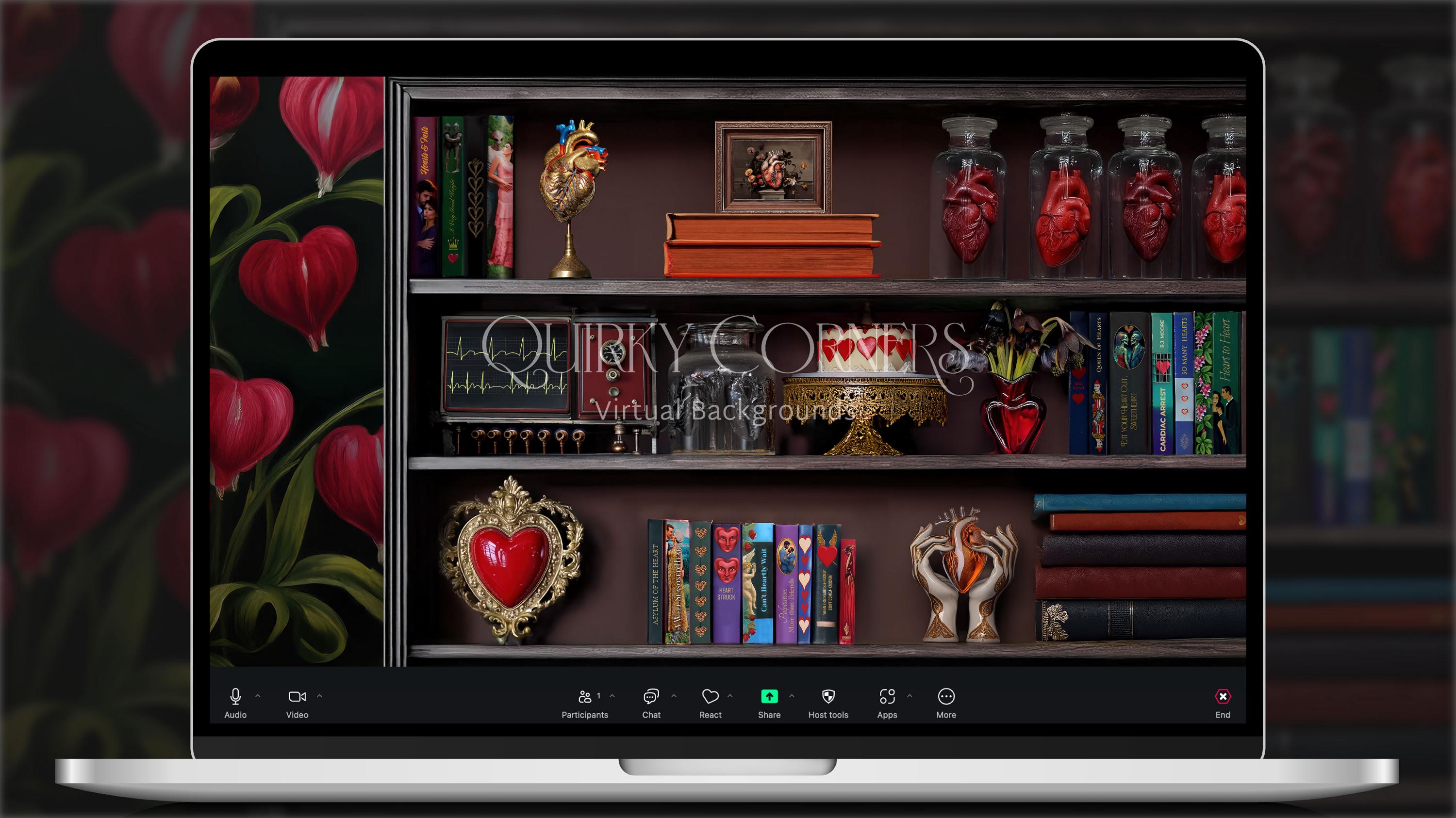 Virtual Bookshelf Background - Hearts and Romance Theme - Etsy