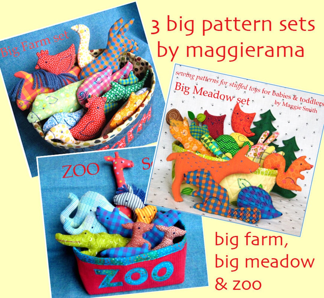 3 Big Pattern Sets - Combo - INSTANT DOWNLOAD - Small Stuffed Toys to ...