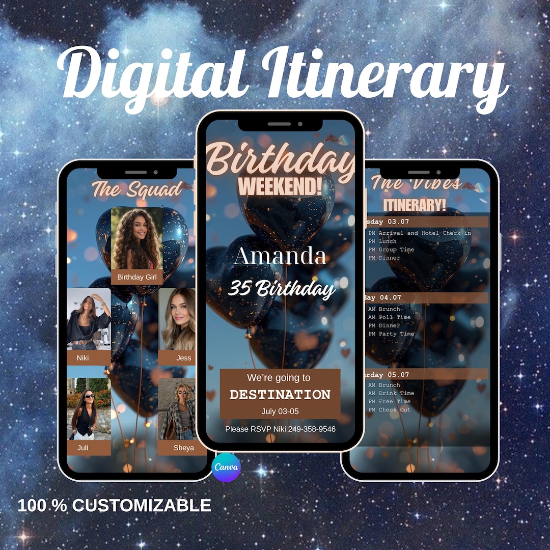 Digital Birthday Weekend Invitation Blue Template Itinerary Birthday ...