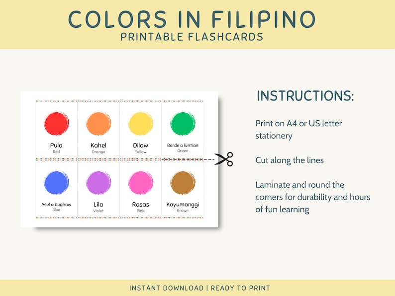 Filipino Colors Printable Flashcards for Toddlers and Kids, Filipino ...
