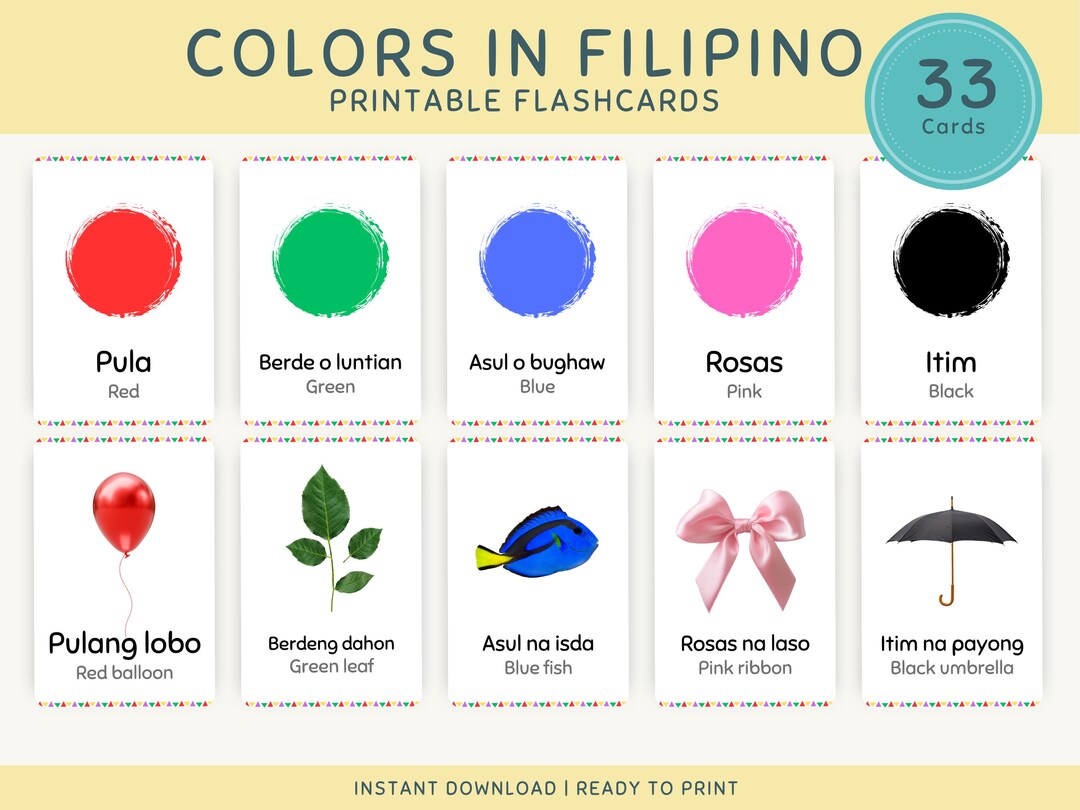 Filipino Colors Printable Flashcards for Toddlers and Kids, Filipino ...
