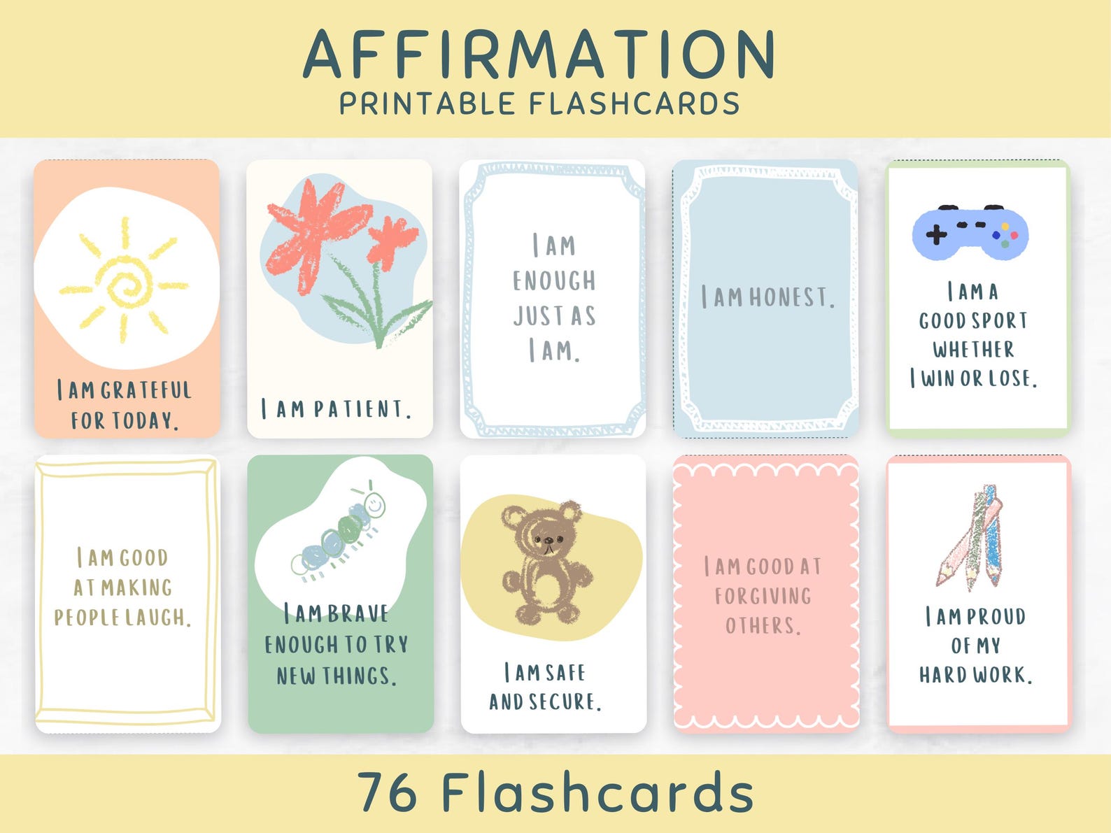 Printable Affirmation Flashcards for Kids, Positive Words of ...