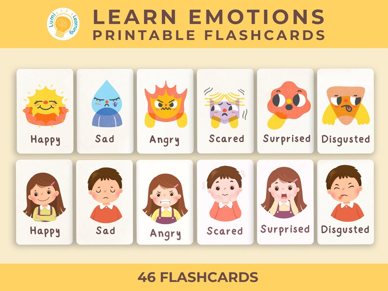 Emotions Printable Flashcards for Toddlers and Kids Feelings Flash ...