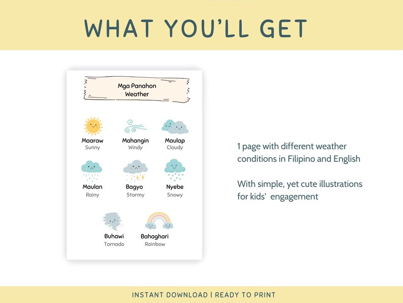 Printable Weather Poster in Filipino for Toddlers and Kids, Educational ...