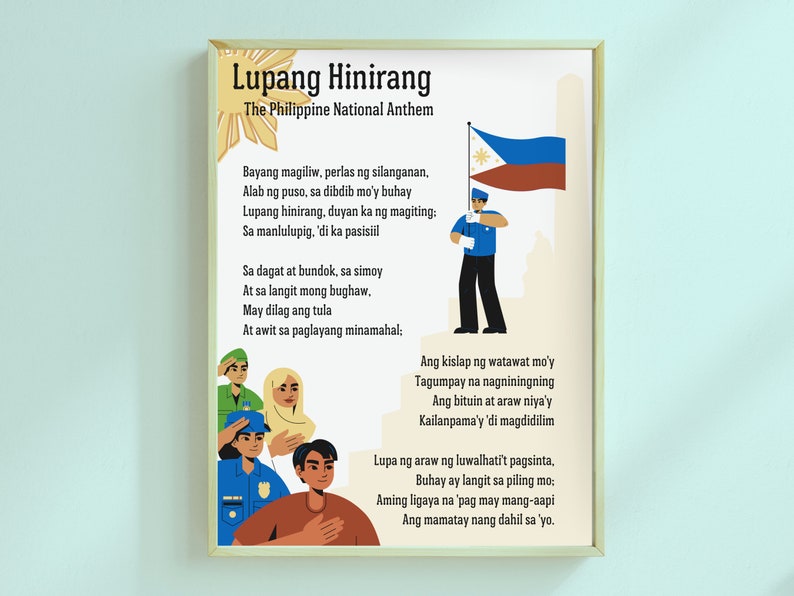 Lupang Hinirang Printable Poster for Toddlers and Kids, Bayang Magiliw ...
