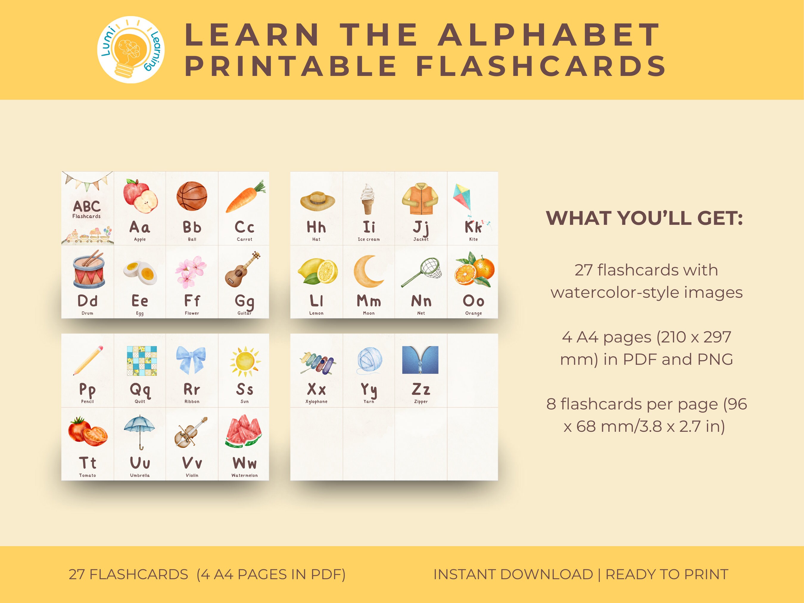Alphabet Printable Flashcards for Toddlers and Kids Learn ABC Flash ...