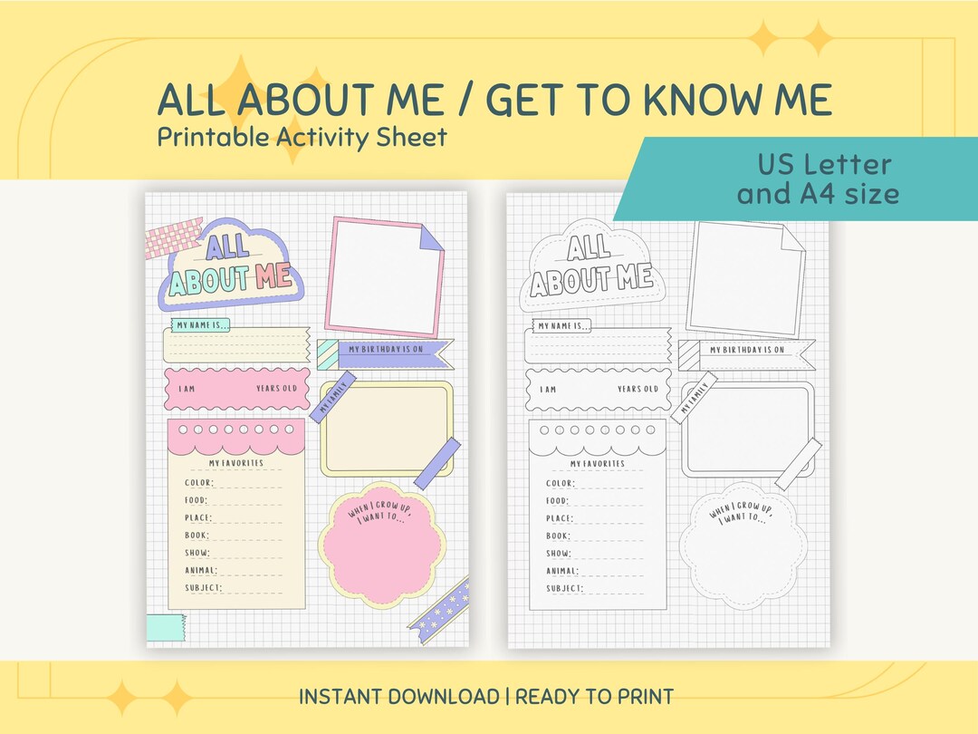 All About Me for Kids Back to School Activity Sheet Get to Know Me ...